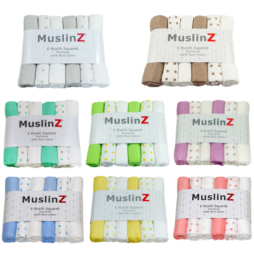 MuslinZ 6pk Mixed Muslin Squares for baby, 100% Cotton